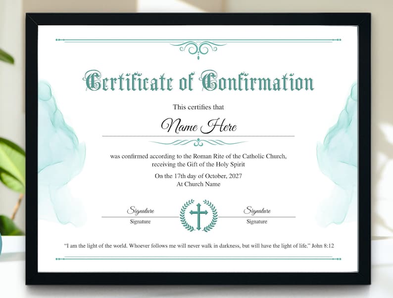 Confirmation Certificate Template, 11x8.5 Printable Confirmation ...