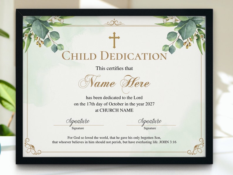 11x8.5 Child Dedication Certificate Template, Editable Child Dedication Certificate, Child ...