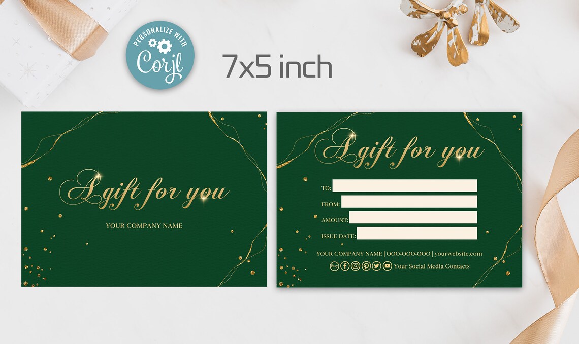 Green Gift Certificate Template, 5x7 Gift Voucher, Modern Gift ...