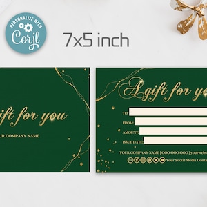 Green Gift Certificate Template, 5x7 Gift Voucher, Modern Gift ...