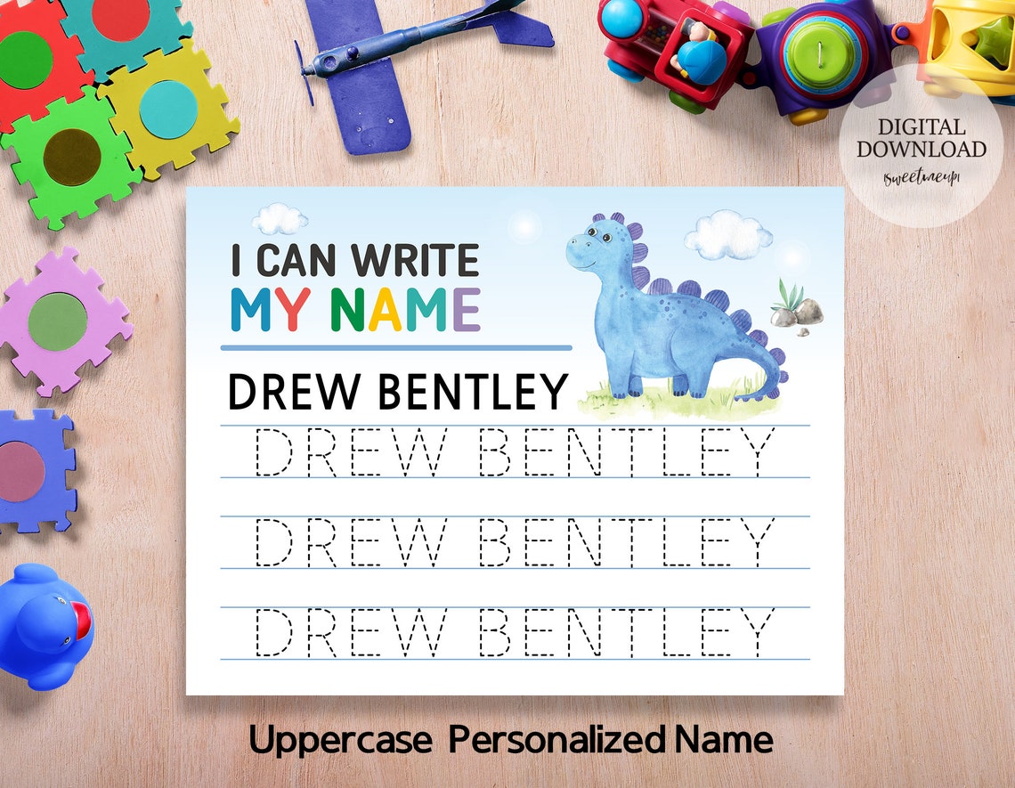 Custom Name Tracing Practice Dinosaur Personalised - Etsy