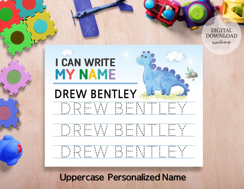 Custom Name Tracing Practice, Dinosaur Personalised Handwriting ...
