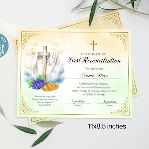 First Reconciliation Certificate, Printable Certificate of First ...