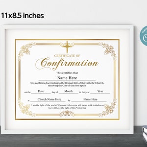 Confirmation Certificate Template, Catholic Confirmation Certificate ...