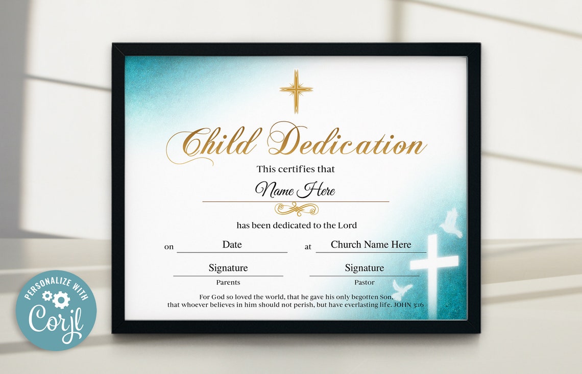 Child Dedication Certificate 11x8.5 Baby Dedication - Etsy
