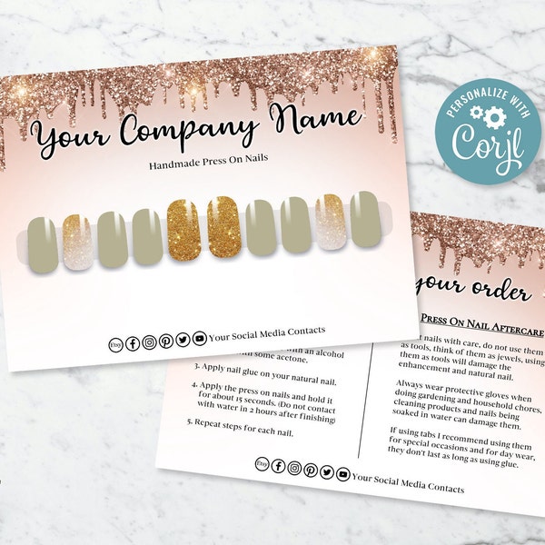 Rose Gold Press on Nail Instruction Card - Etsy