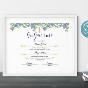 Green Godparents Certificate, Printable Editable Godparents Certificate ...