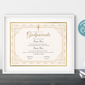 Godparents Certificate Template, Printable Editable Godparents ...