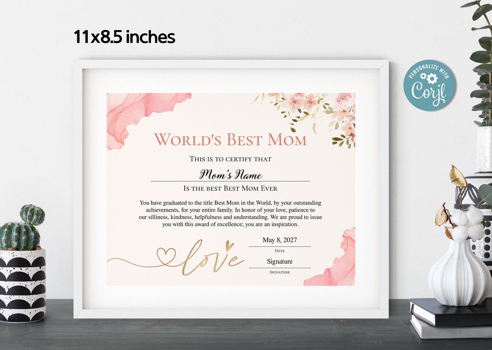 Editable Best Mom Certificate, Best Mom Mother's Day Award Certificate ...