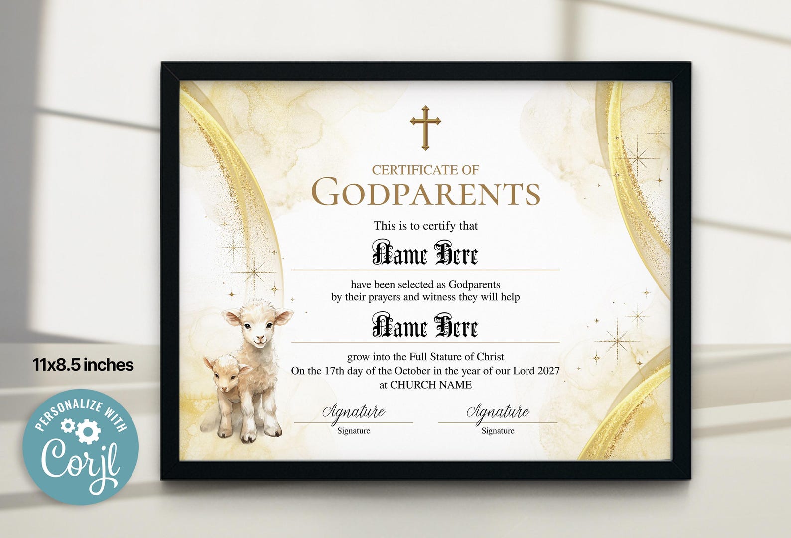 Gold Godparents Certificate Template, Printable Editable Godparents ...