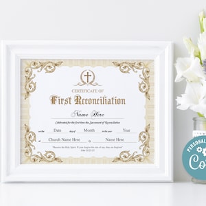 11x8.5 First Reconciliation Certificate, Printable Certificate of First ...