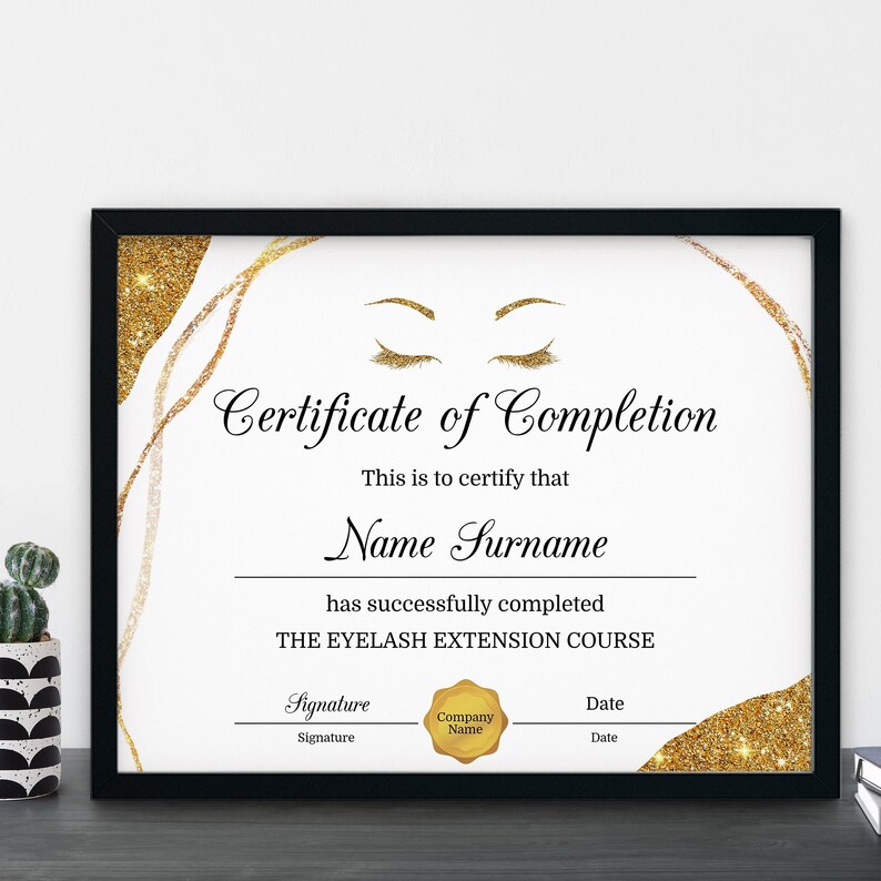 Lashes Certificate of Completion Lash Extension Certificate | Etsy