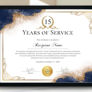15 Years of Service Anniversary Award, Employee Recognition Editable ...