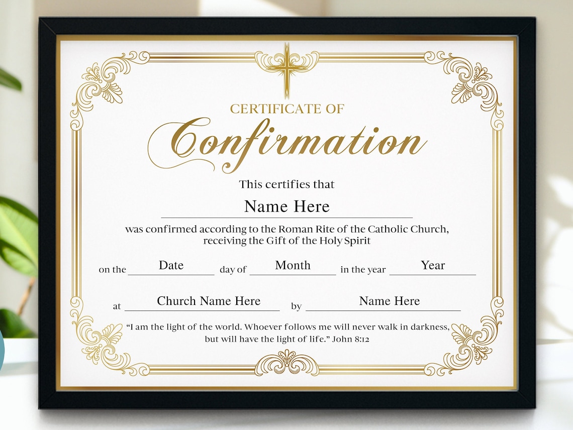 Confirmation Certificate Template, Catholic Confirmation Certificate ...