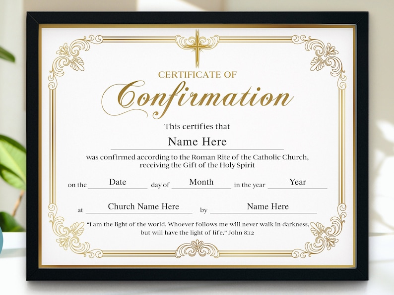 Confirmation Certificate Template, Catholic Confirmation Certificate ...
