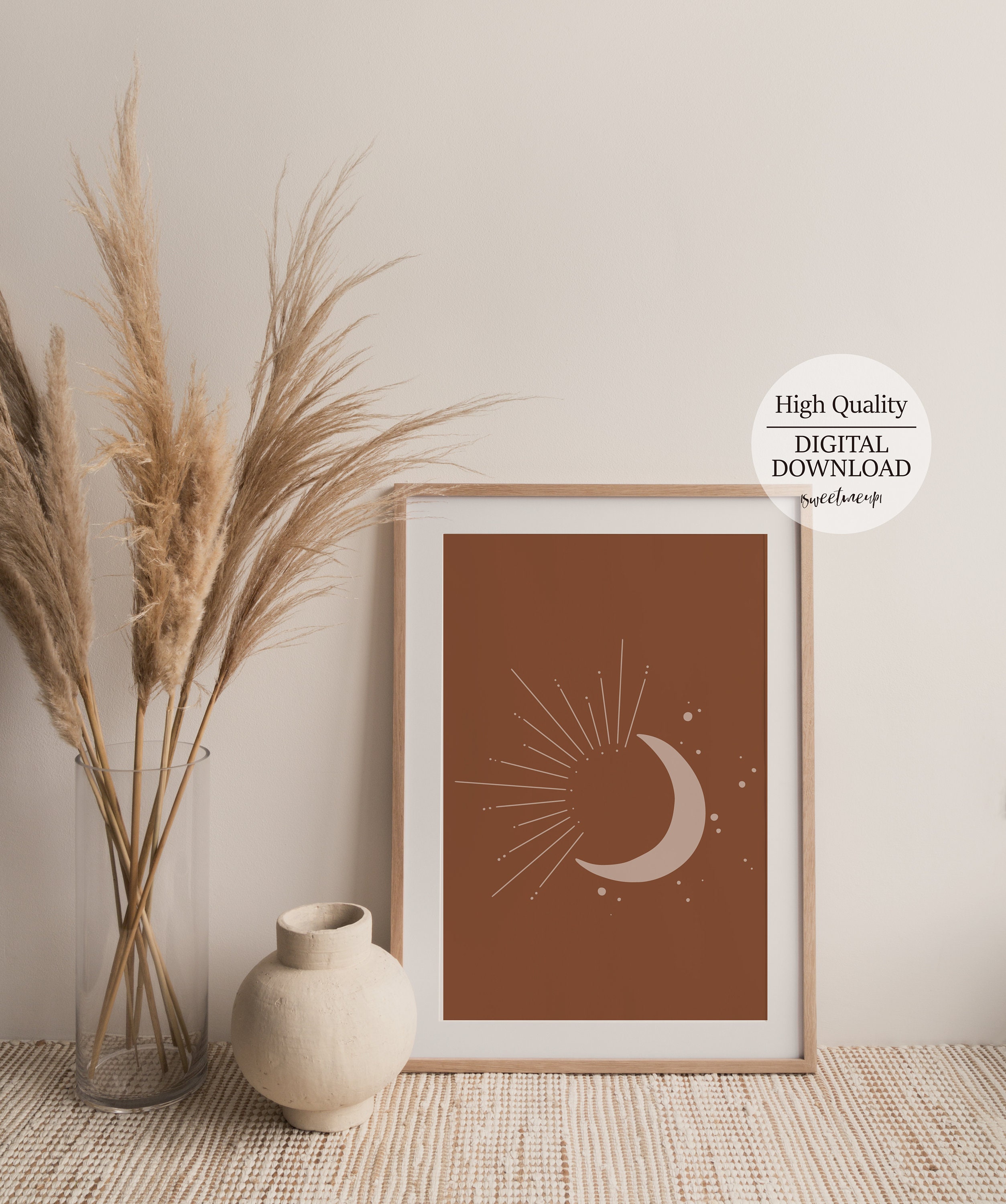 Boho Crescent Moon Art Print Printable Moon Wall Art Set of - Etsy