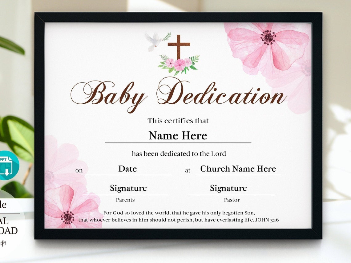Baby Dedication Certificate Girl Baby Dedication Certificate - Etsy