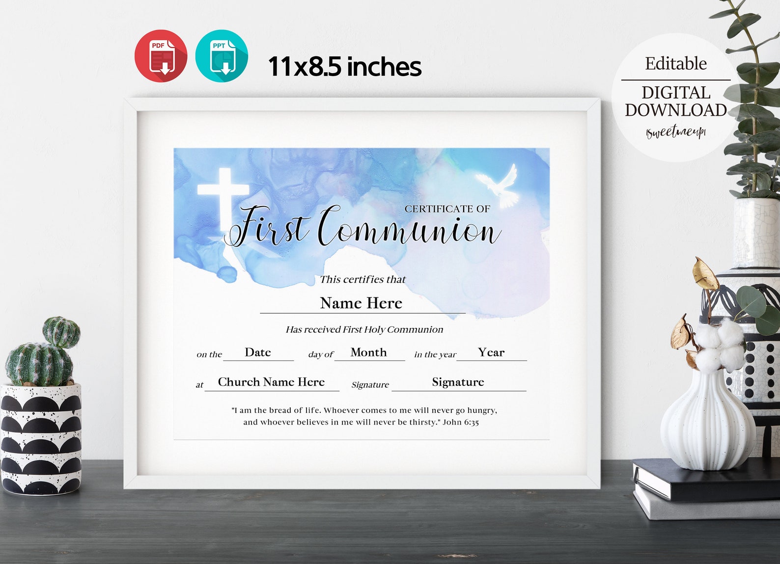 11x8.5 First Communion Certificate, Printable First Communion ...
