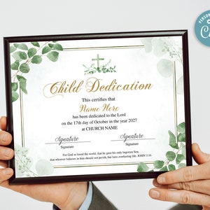 Baby Child Dedication Certificate, 11x8.5 Editable Printable Child ...