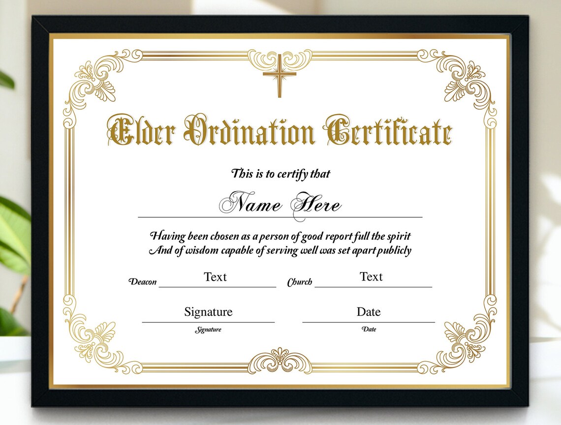Elder Ordination Certificate, Printable Certificate of Ordination ...