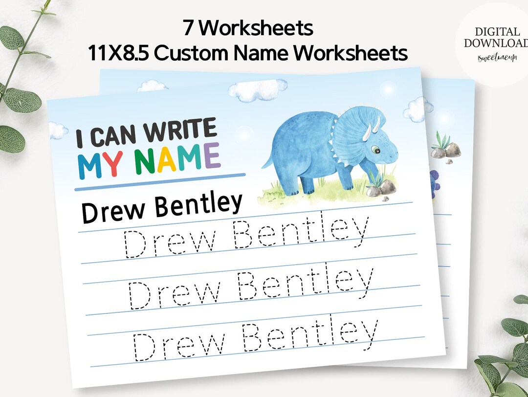 Custom Name Tracing Practice, Dinosaur Personalised Handwriting ...