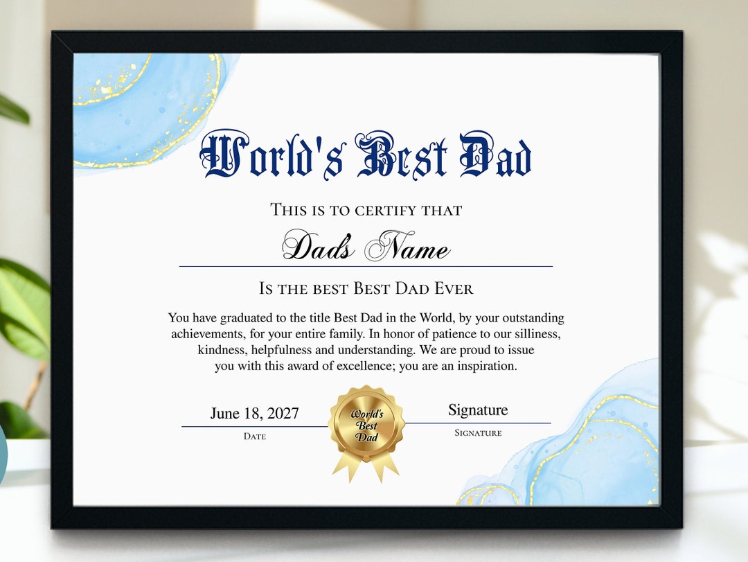 Best Dad Award Certificate, World's Best Dad Certificate Award ...