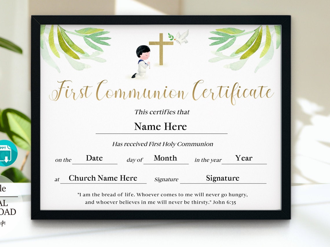 Boy First Communion Certificate, Editable Printable First Communion ...