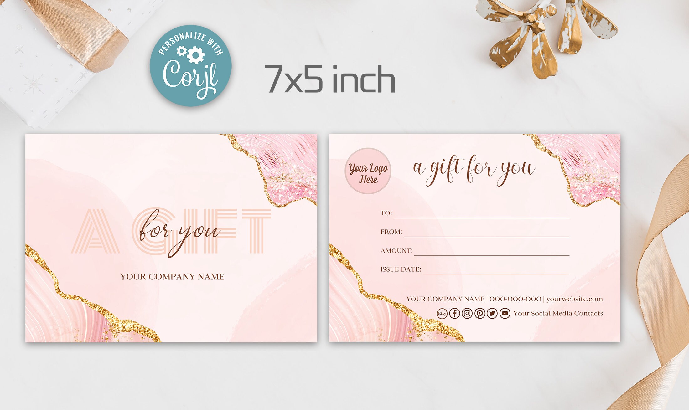 Gift Certificate Template, Printable Editable Gift Card Template, 5x7 ...