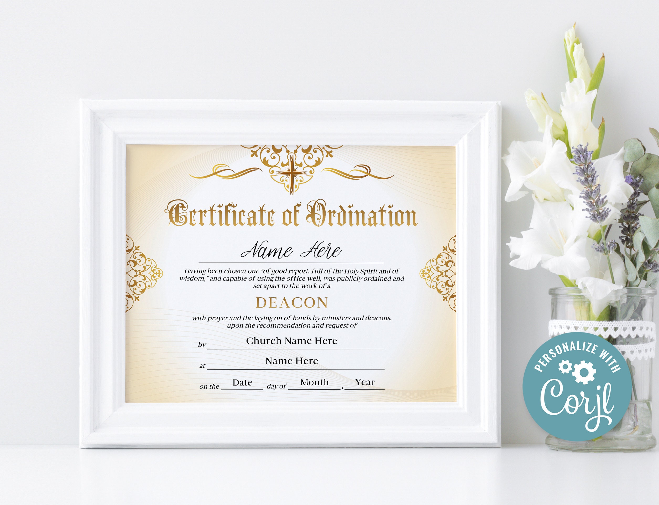Printable Certificate of Ordination, Editable Ordained Minister ...