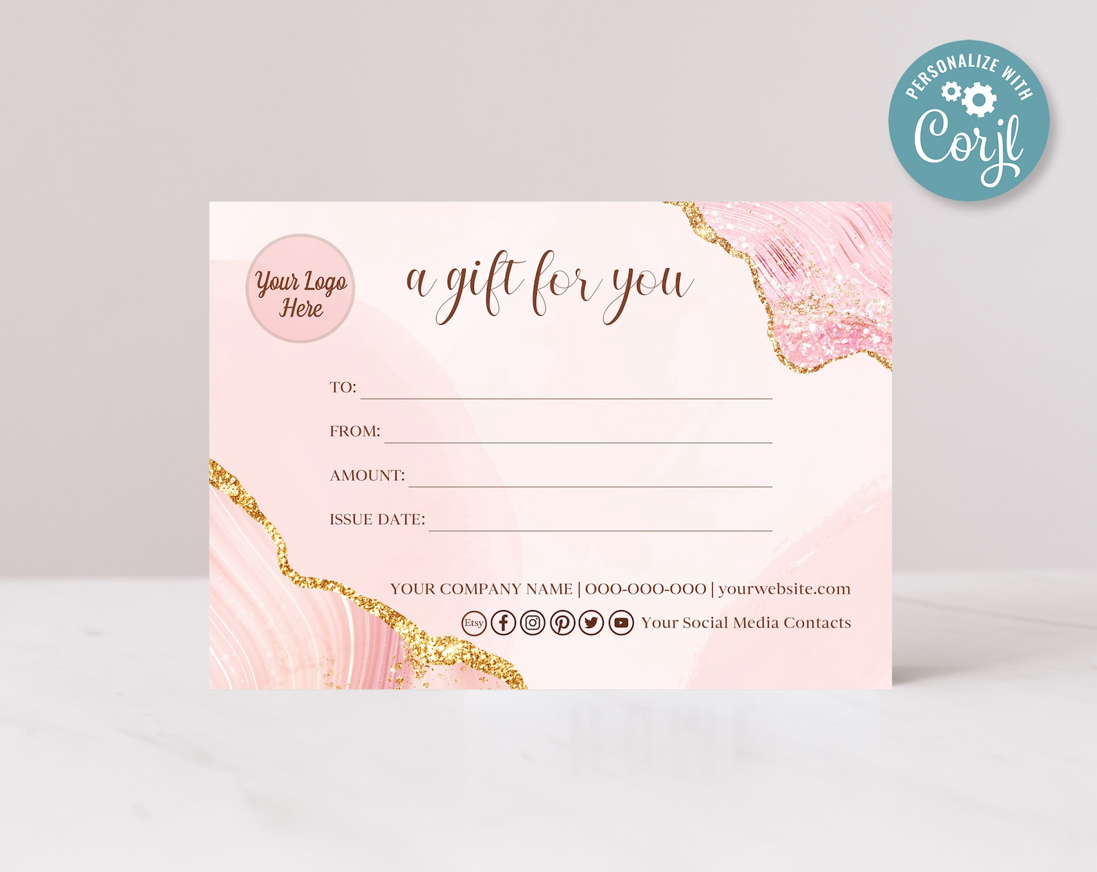 Gift Certificate Template, Printable Editable Gift Card Template, 5x7 ...