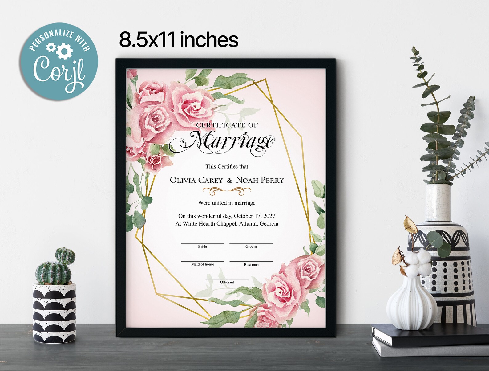 Marriage Certificate, 8.5x11 Editable Certificate of Marriage ...