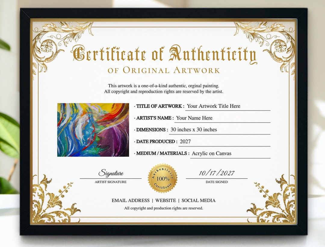Certificate of Authenticity, Printable Editable Authenticity ...