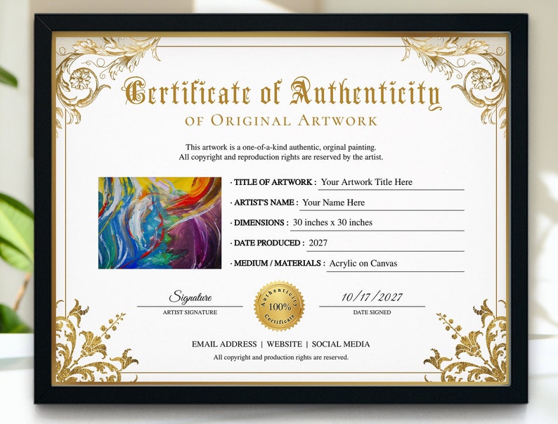 Certificate of Authenticity, Printable Editable Authenticity ...
