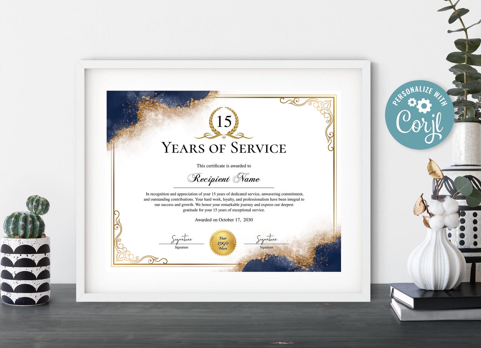 15 Years of Service Anniversary Award, Employee Recognition Editable ...