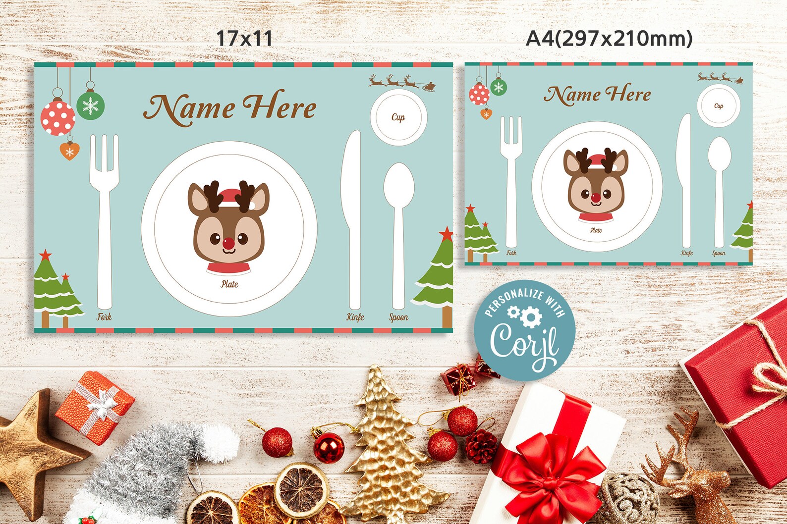 Personalized Name Placemat, Christmas Rudolf Montessori Educational ...