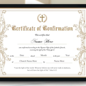 Certificate of Confirmation, 11x8.5 Gold Confirmation Certificate ...