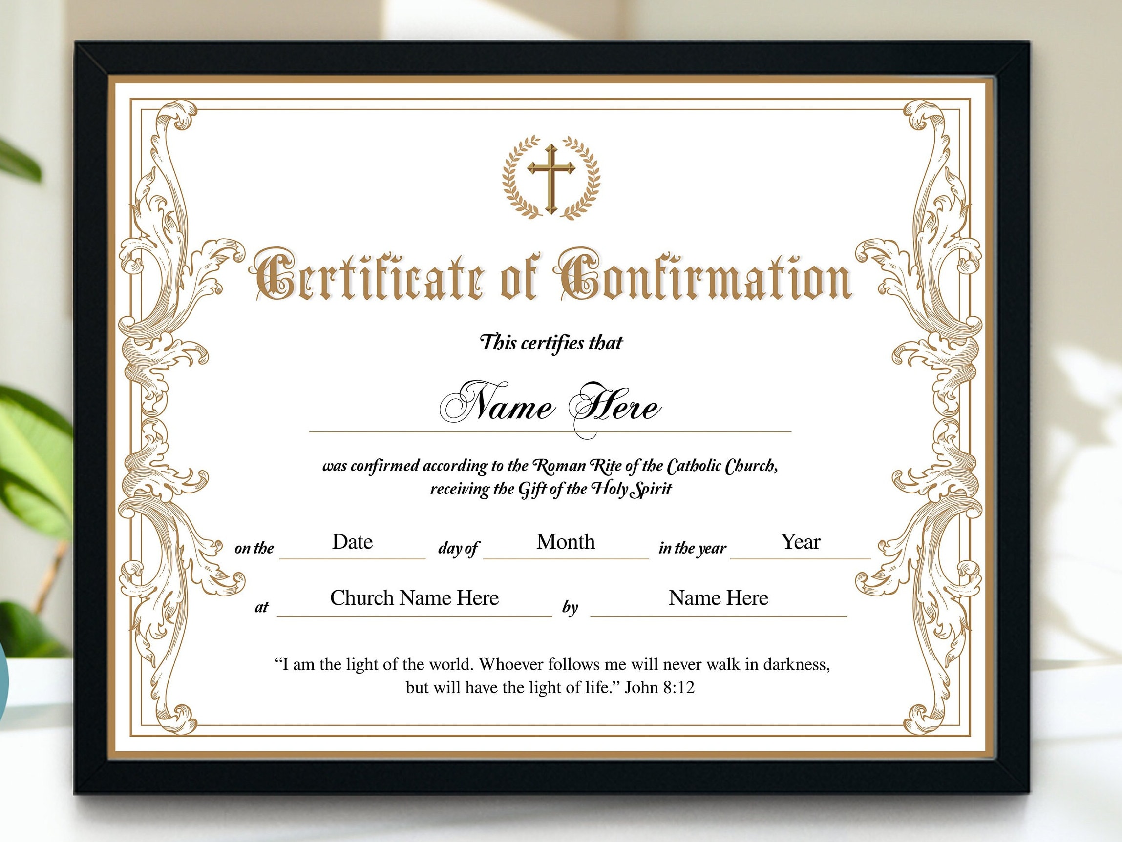 Certificate of Confirmation, 11x8.5 Gold Confirmation Certificate Template, Printable Church ...