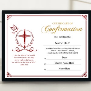 Confirmation Certificate, 11x8.5 Printable Editable Confirmation ...