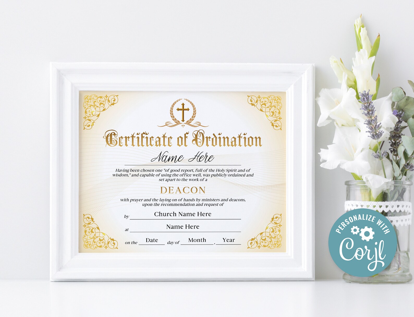 Editable Ordained Minister Certificate Template, Elegant Ordination ...