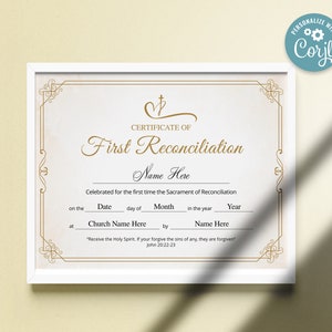 Printable First Confession Certificate, First Reconciliation Certificate, Editable Certificate ...