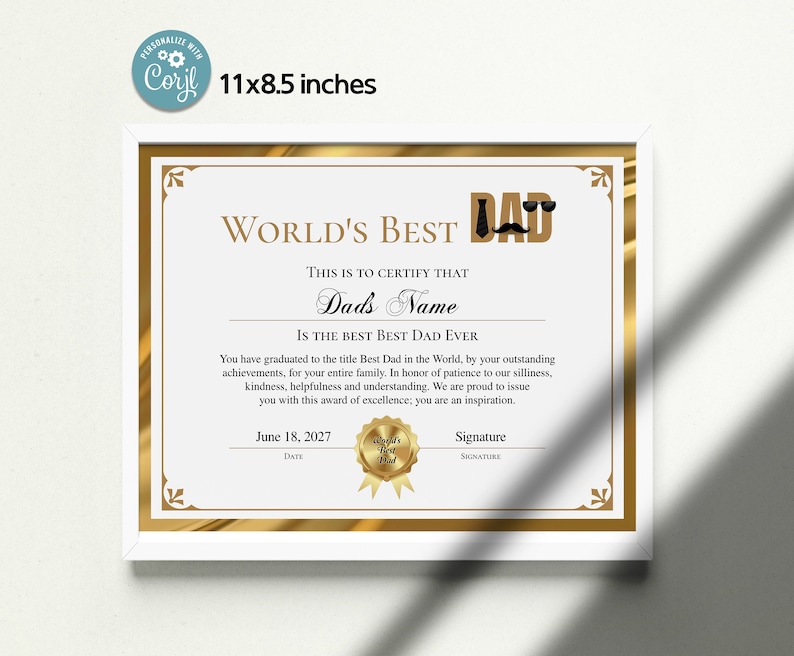 World's Best Dad Certificate Award Best Dad Award - Etsy