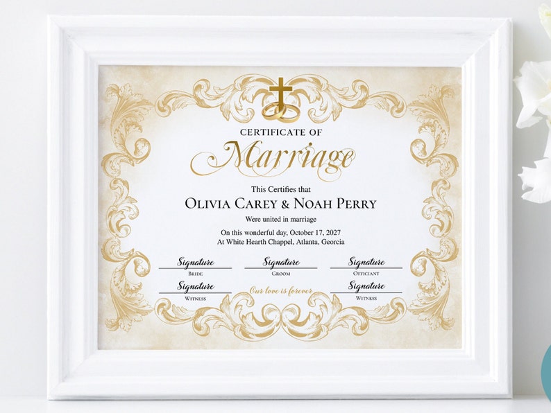 Editable Marriage Certificate, 8.5x11 Elegant Certificate of Marriage ...