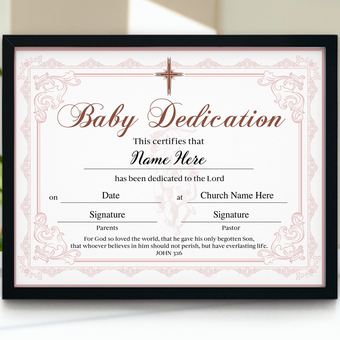 Baby Dedication Certificate, Baby Girl Dedication Certificate, 11x8.5 ...