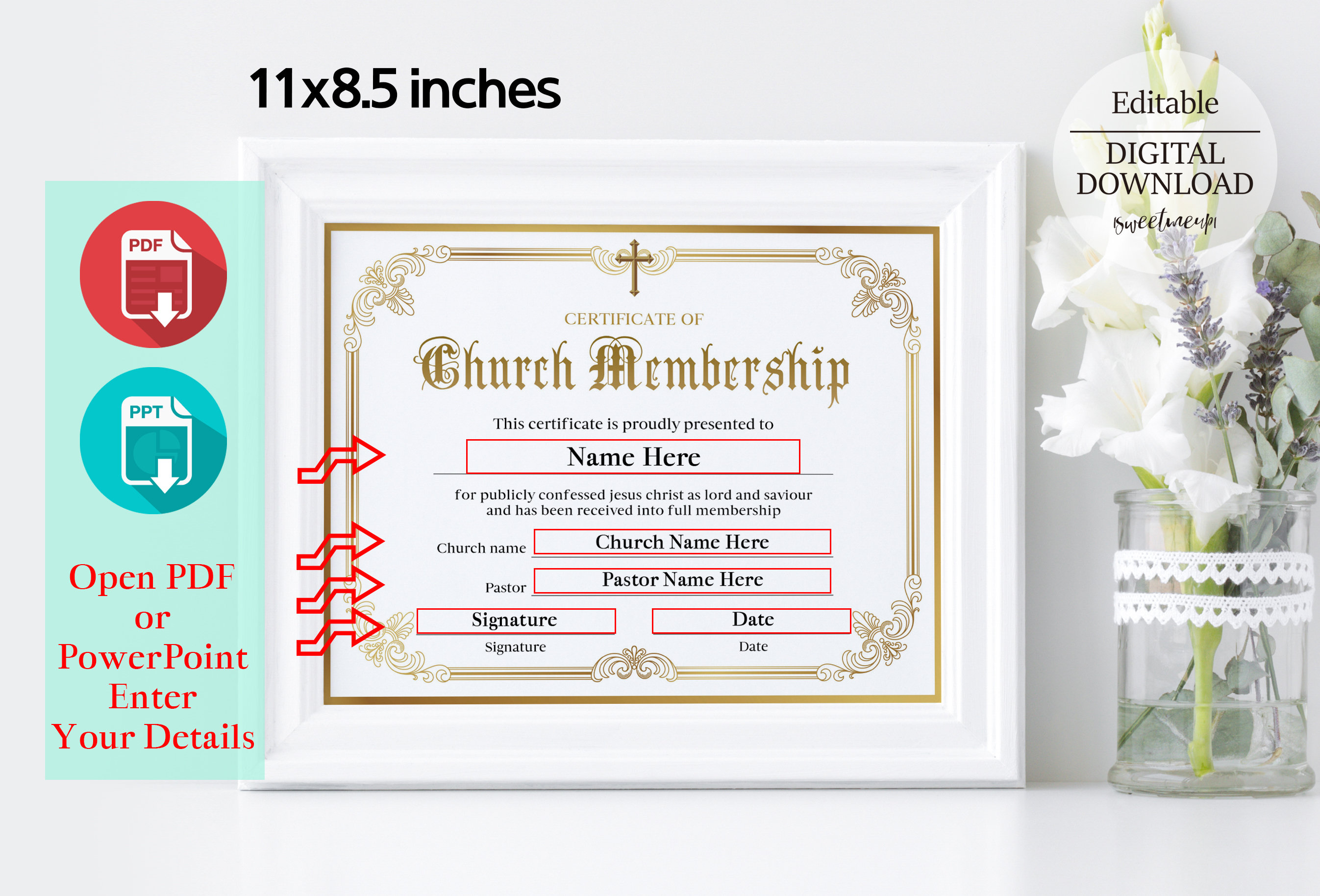 Church Membership Certificate Printable 11x8.5 New Member - Etsy