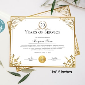 20 Years of Service Anniversary Award, Certificate of Appreciation ...