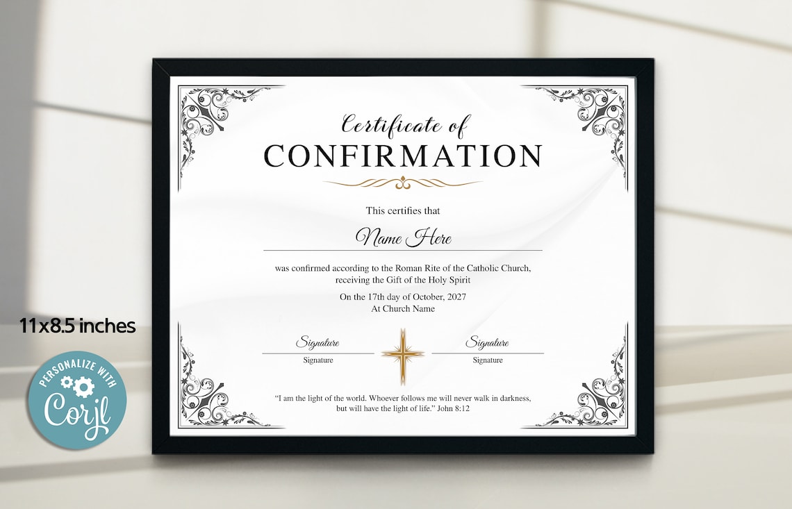Printable Confirmation Certificate, Church Certificate Template, 11x8.5 ...