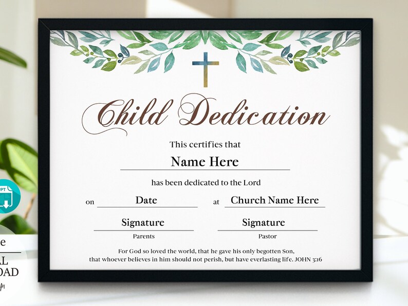 11x8.5 Child Dedication Certificate, Child Dedication Certificate ...