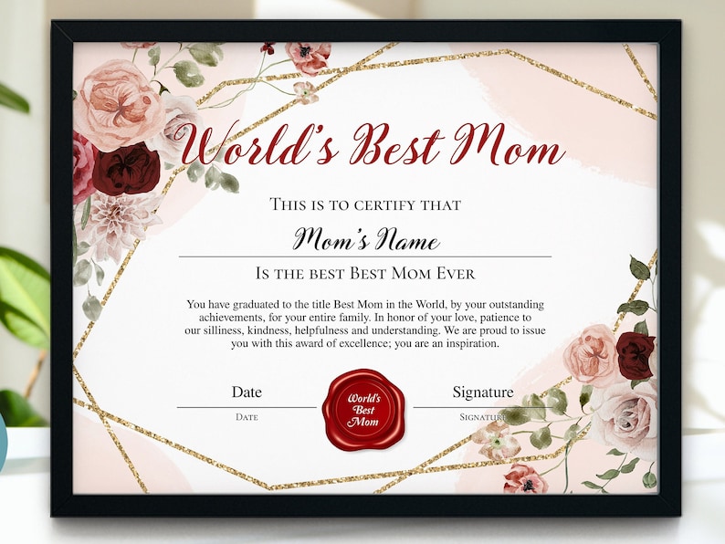 Best Mom Certificate Template Customizable Gift for Mom - Etsy