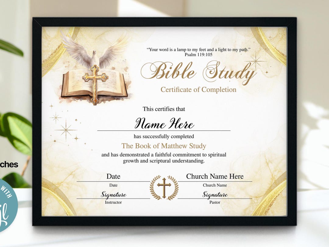 Elegant Bible Study Certificate of Completion Template, Digital Bible ...