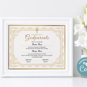 Godparents Certificate Template, Printable Editable Godparents ...